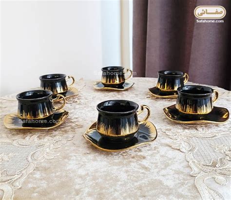 ست فنجان و نعلبکی مشکی طلایی 6 پارچه سیلوانا صفاهوم