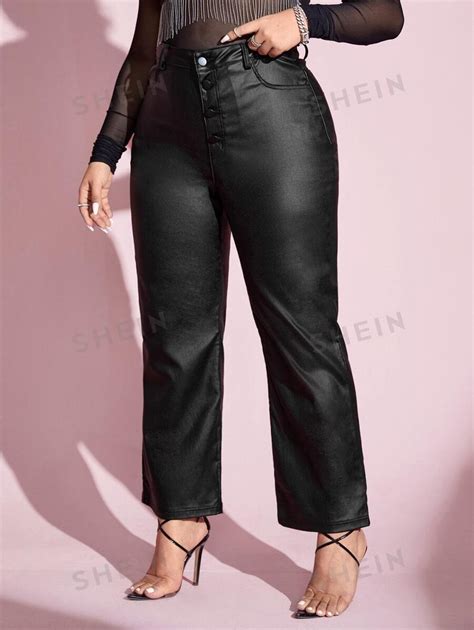 Shein Essnce Plus Size Plain Color High Waist Pants For Spring And