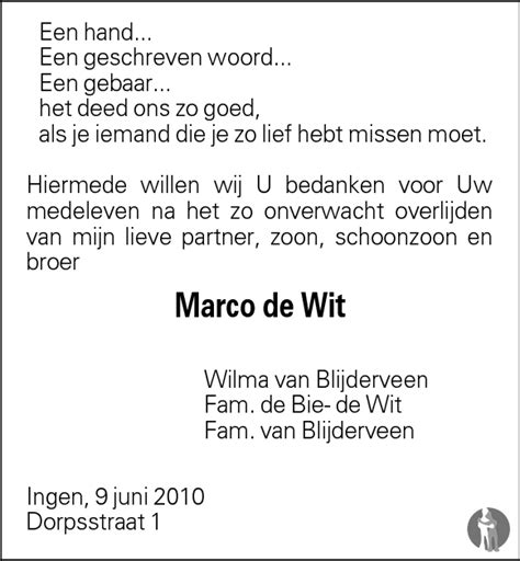 Marco De Wit 06 05 2010 Overlijdensbericht En Condoleances Mensenlinq Nl