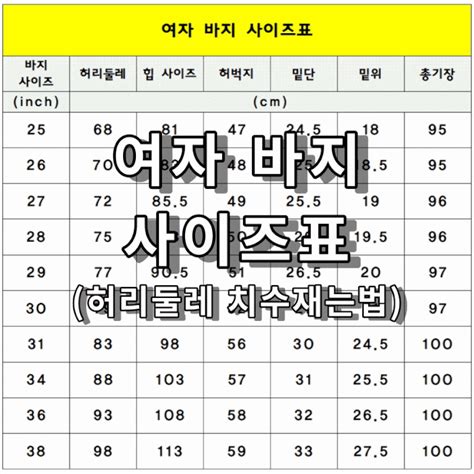 여자 바지 사이즈표와 허리둘레 치수 재기 네이버 블로그