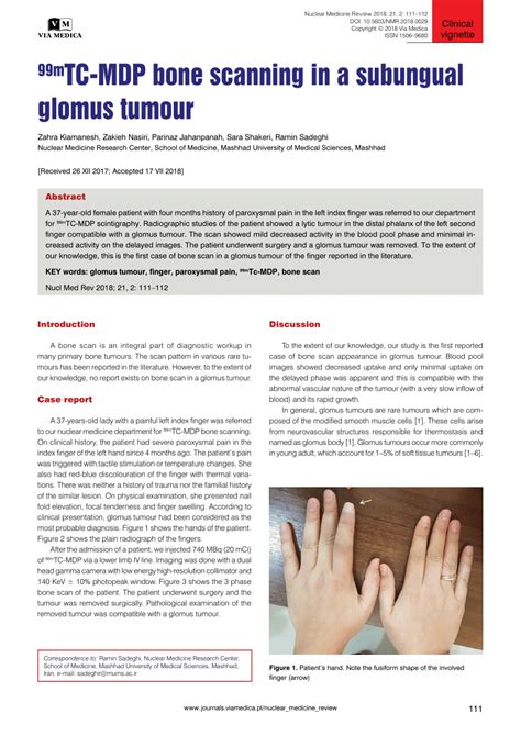Pdf 99mtc Mdp Bone Scanning In A Subungual Glomus Tumour