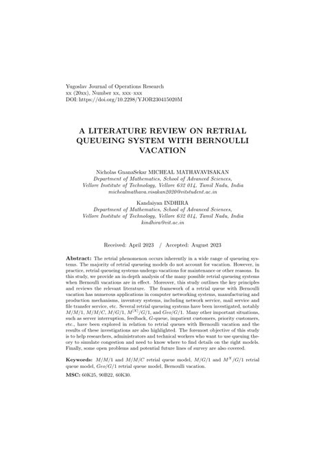 Pdf A Literature Review On Retrial Queueing System With Bernoulli Vacation