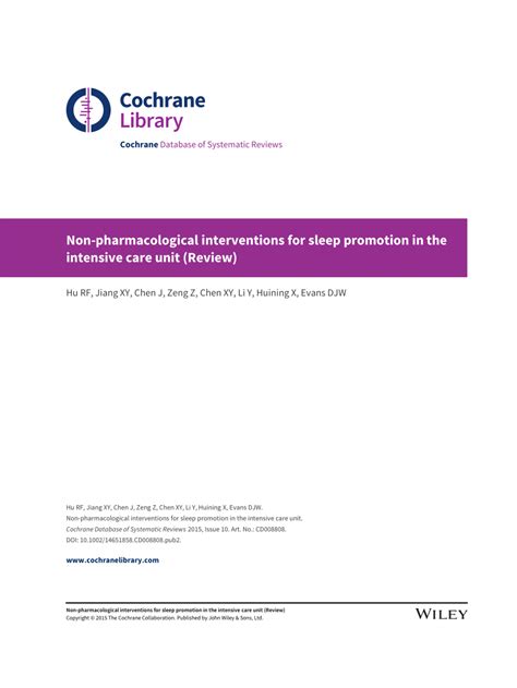 Pdf Non Pharmacological Interventions For Sleep Promotion In The