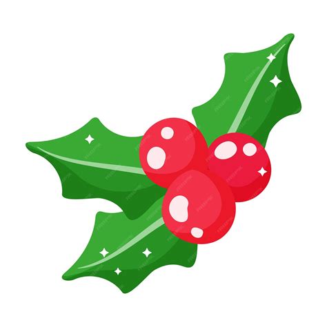 Premium Vector Christmas Cartoon Festive Holly With Berries