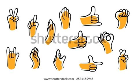 Set Cute Hands Gestures Modern Cartoon 스톡 벡터 로열티 프리 2581159945