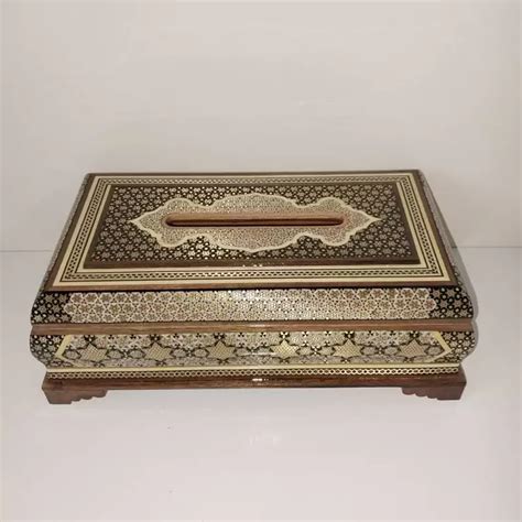 خرید و قیمت جعبه دستمال کاغذی خاتم تاج دار توپی اعلا کار دست استادان هنرمند اصفهانی از غرفه