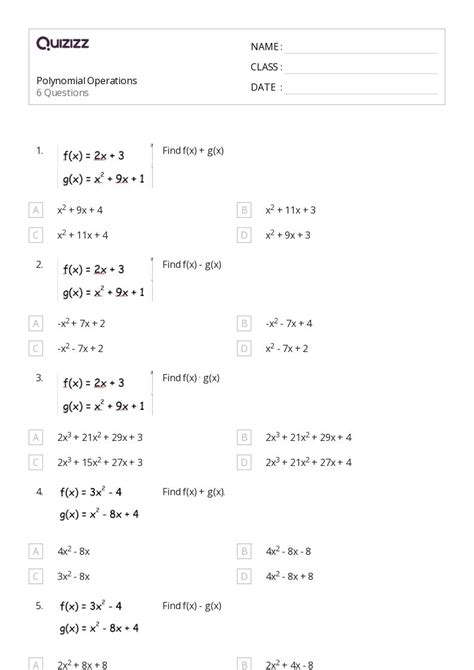 50 Polynomial Operations Worksheets For 10th Class On Quizizz Free
