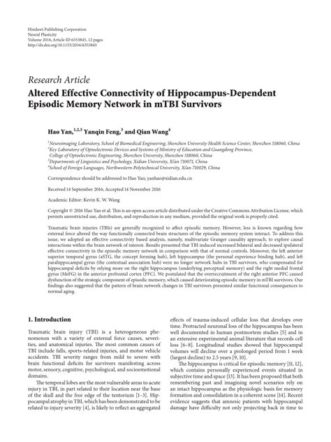 Pdf Altered Effective Connectivity Of Hippocampus Dependent Episodic