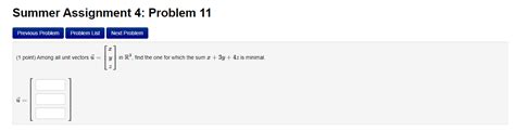Solved Summer Assignment 4 Problem 11 Previous Problem