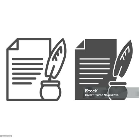 문서 및 잉크 펜 라인 및 단색 아이콘 깃털 고대 시트와 퀼 종이 스크롤 법학 디자인 개념 흰색 배경에 윤곽 스타일 픽토그램 웹