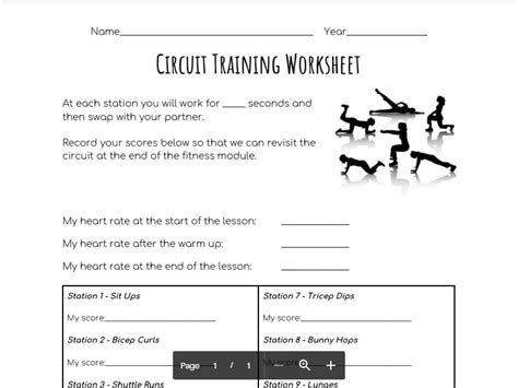 Pe Fitness Circuit Training Cards And Worksheet Teaching Resources