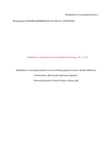 Pdf Modulation Of Visuospatial Attention At Rest And During Physical