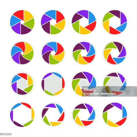 카메라 아이콘입니다 셔터 렌즈 사진 조리개 기호 사진용 색상 원입니다 스튜디오를위한 현대적인 무지개 바퀴 카메라의 스펙트럼 색상 크리에이티브 디자인 아이콘 디지털 개념 벡터
