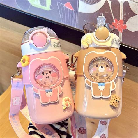 600ml 보온 물병 스테인레스 스틸 어린이 보온병 학교 야외 모험 보온병 빨대와 부식 방지 Aliexpress