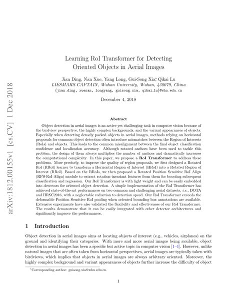 Pdf Learning Roi Transformer For Detecting Oriented Objects In Aerial