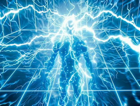 A Man Made Of Light His Body Is An Electric Grid With Blue Lightning Flowing Through It