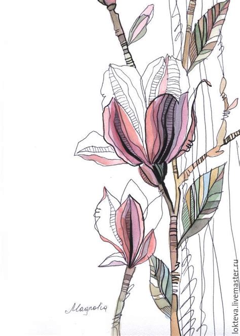 Магнолия авторская графика в интернет магазине на Ярмарке Мастеров Картины Москва