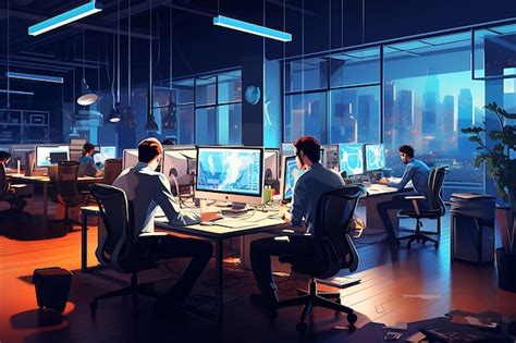 Group Of Business People Working On Computers In Office 3d Rendering Premium Ai Generated Image
