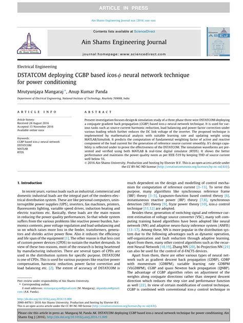 Pdf Dstatcom Deploying Cgbp Based Icosϕ Neural Network Technique For