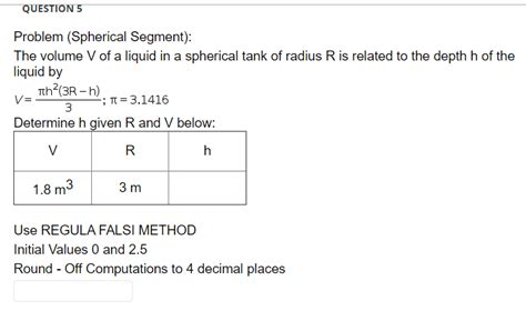 solved question 5 problem spherical segment the volume v