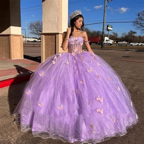 Purple Princess Evening Dress Ball Gown Sweetheart Butterfly Flower