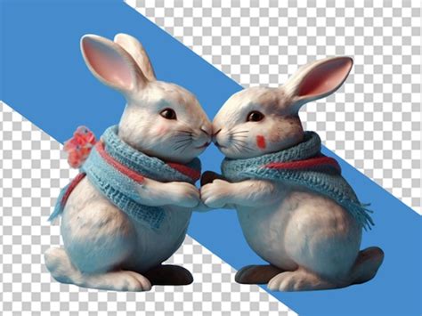 Premium Psd Two Small Easter Bunnies With Scarf Are Kiss