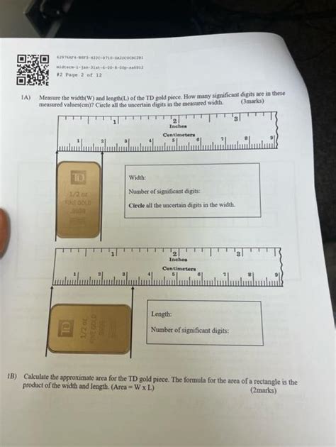 Solved IA Measure The Width W And Length L Of The TD Gold Chegg Com