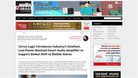 Cirrus Logic Introduces Industrys Smallest Low Power Boosted Smart Audio Amplifier To Support