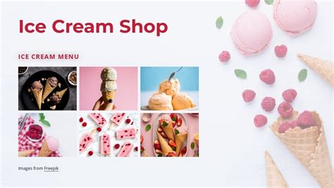 ice cream shop website design by nicepage