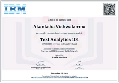 Earned Text Analytics Certification From Excelr Solutions Akanksha V Posted On The Topic