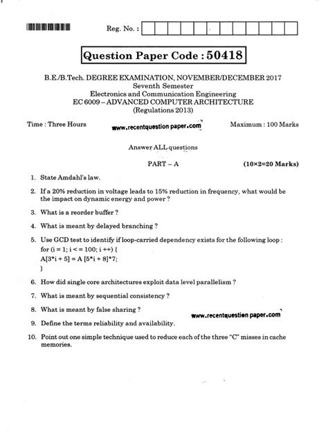 ec6009 advanced computer architecture university question paper nov dec