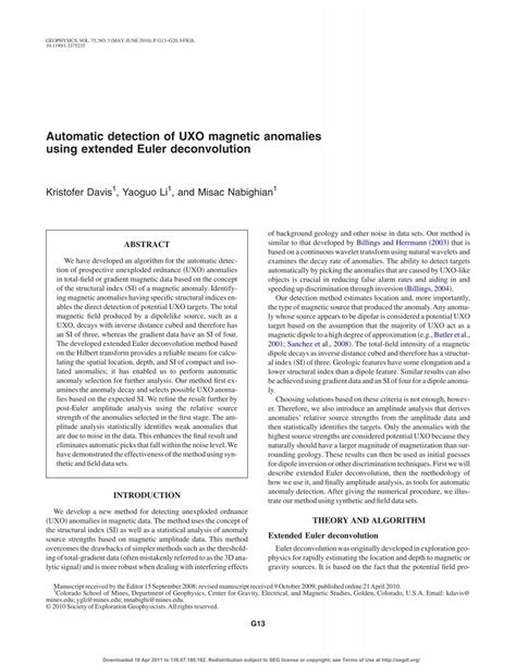 Automatic Detection Of Uxo Magnetic Anomalies Using Extended