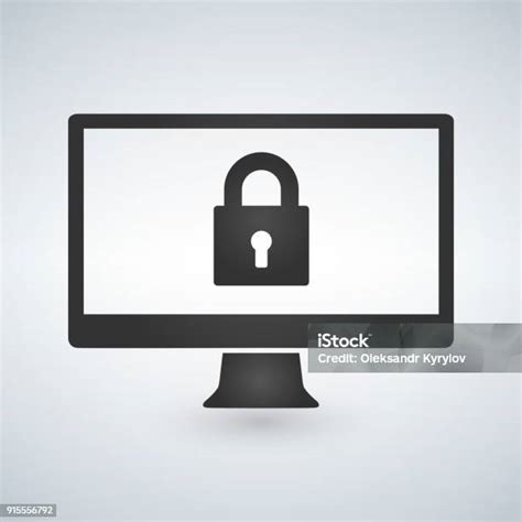 데스크톱 컴퓨터와 화면 잠금입니다 컴퓨터 보안 암호 개인 정보 기밀 정보 보호 개념 벡터 일러스트입니다 금고 보안 장비에 대한 스톡 벡터 아트 및 기타 이미지 Istock