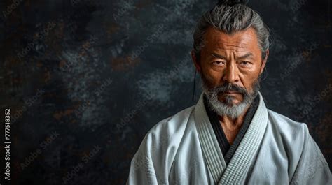 Portrait Of Sensei Master With Black Sensei Belt In Taekwondo Kimono