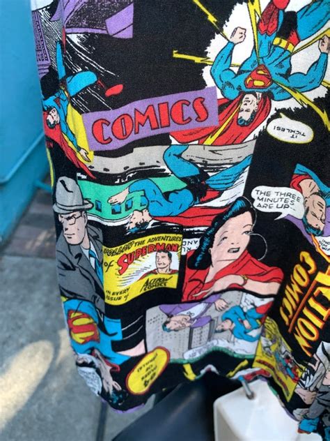 90 S SUPERMAN Comic Print Bowling Shirt Warner Brothe Gem
