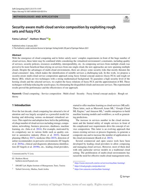 Security Aware Multi Cloud Service Composition By Exploiting Rough Sets And Fuzzy Fca Request Pdf
