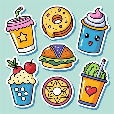귀여운 만화 음식 스티커 프리미엄 Ai 생성 벡터
