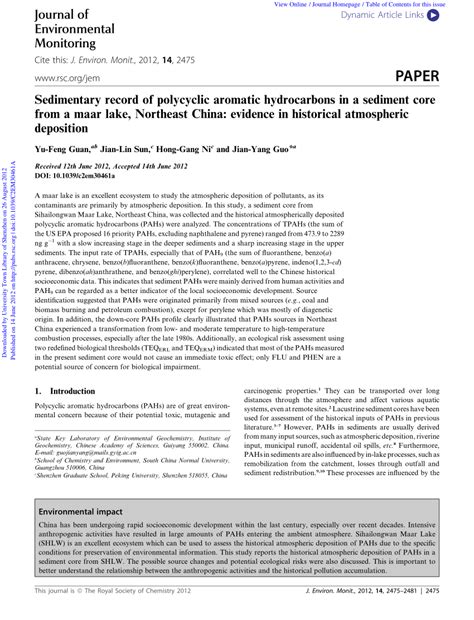 Pdf Sedimentary Record Of Polycyclic Aromatic Hydrocarbons In A Sediment Core From A Maar Lake