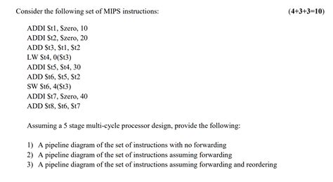 Consider The Following Set Of Mips Instructions Addi
