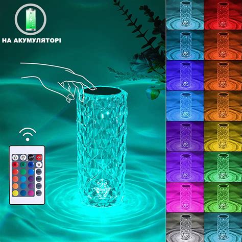 Настільна Led лампа Кристал Троянда кришталева Crystal Rose на акумуляторі із сенсорним