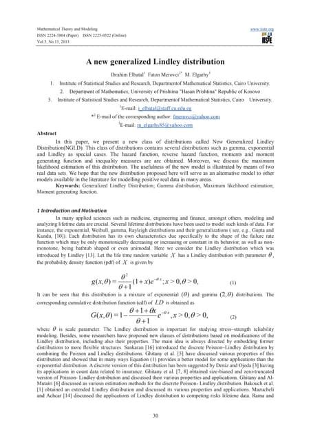 A New Generalized Lindley Distribution Pdf Physics Science