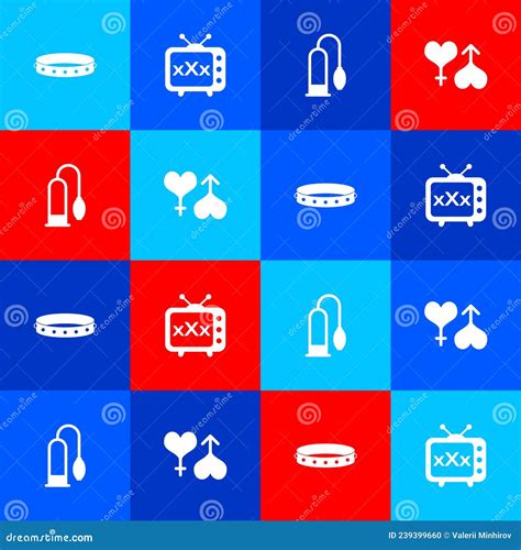 Set Leather Fetish Collar Sex Tv Old Television Penis Pump And Male And Female Heart Icon