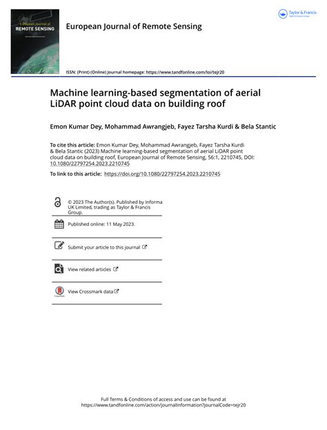 Pdf Machine Learning Based Segmentation Of Aerial Lidar Point Cloud