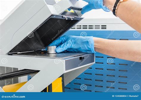 The Scientist Woman Do Test On Mass Spectrometer In Chemistry La Stock