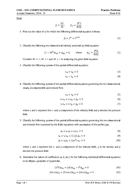 Problem Sheet 01 Che 515 Computational Fluid Dynamics Autumn Semester 2024 25 Practice