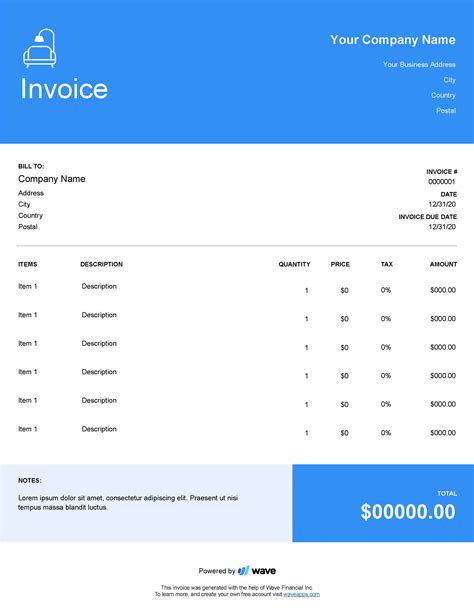 Interior Design Invoice Template Wave Financial