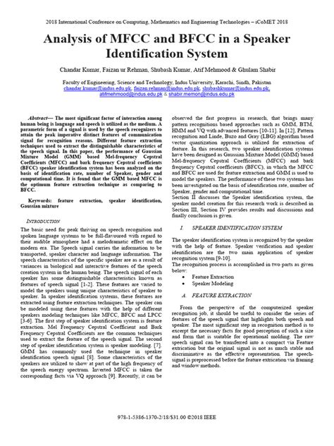 Analysis Of Mfcc And Bfcc In A Speaker Identification System Pdf