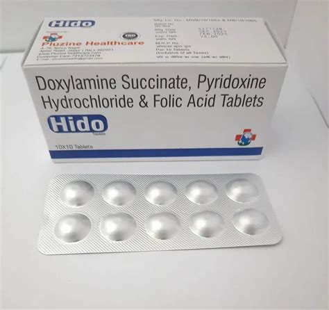 Pluzine Healthcare Doxylamine Succinate Pyridoxine Hydrochloride And Folic Acid Tablets 10 Mg