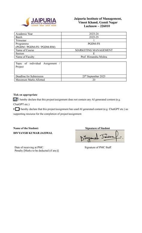 Mm Stp Assignment Jaipuria Institute Of Management Vineet Khand