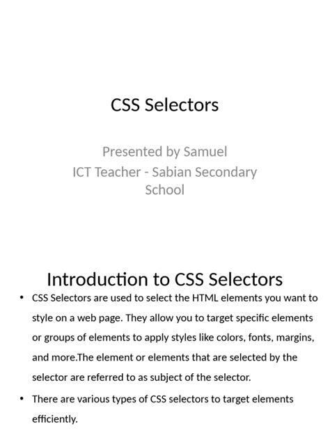 Css Selectors Presentation Pdf Html World Wide Web